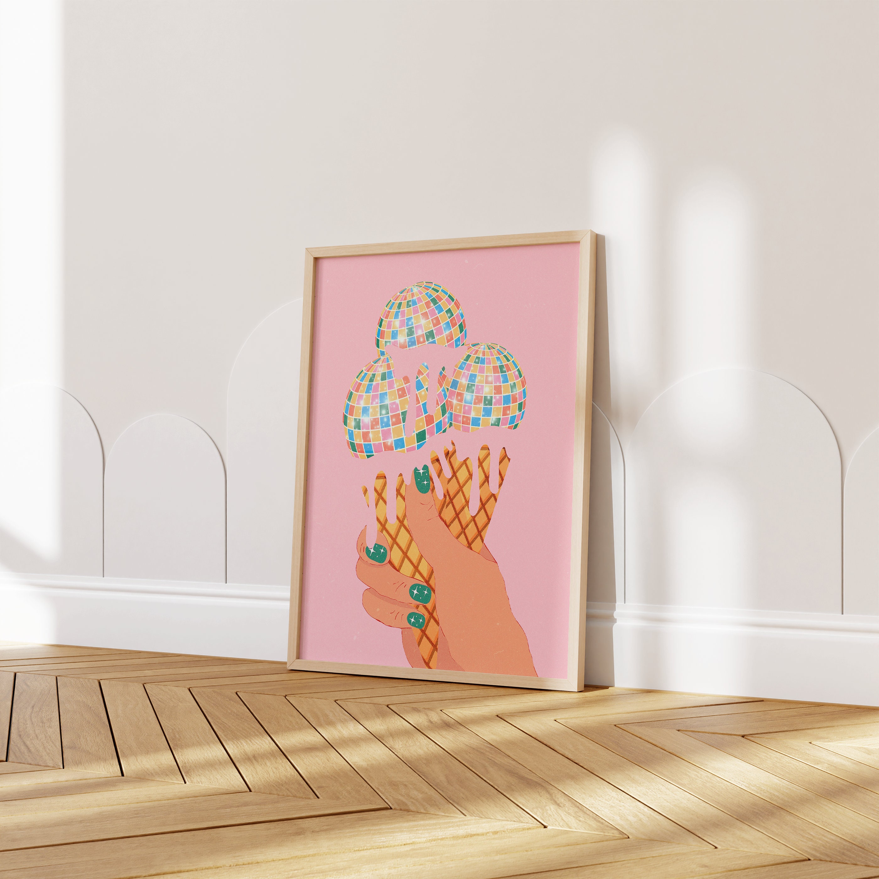 Ice Cream Cone: Retro Disco Poster Kitchen Disco Print Funky Home Decor ...