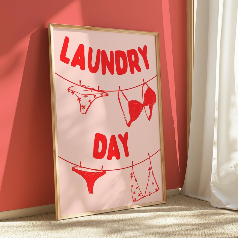 Laundry Day Laundry Room Unframed Giclee Print, Retro Girly Laundry ...