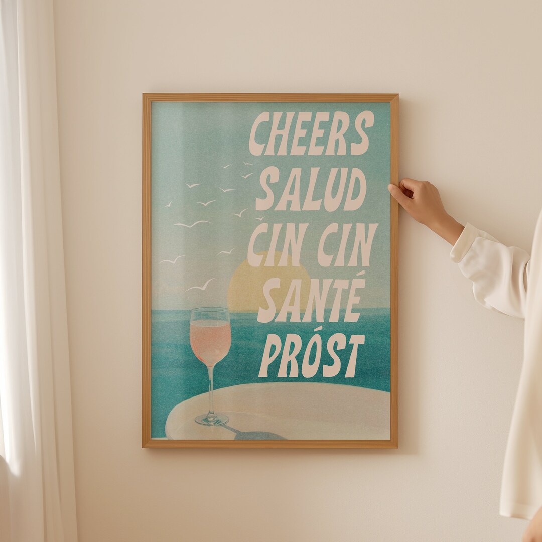 Cheers Salud Cin Cin Sante Prost: Retro Drink Cocktail Unframed Giclee Print, Coastal Beachy ...