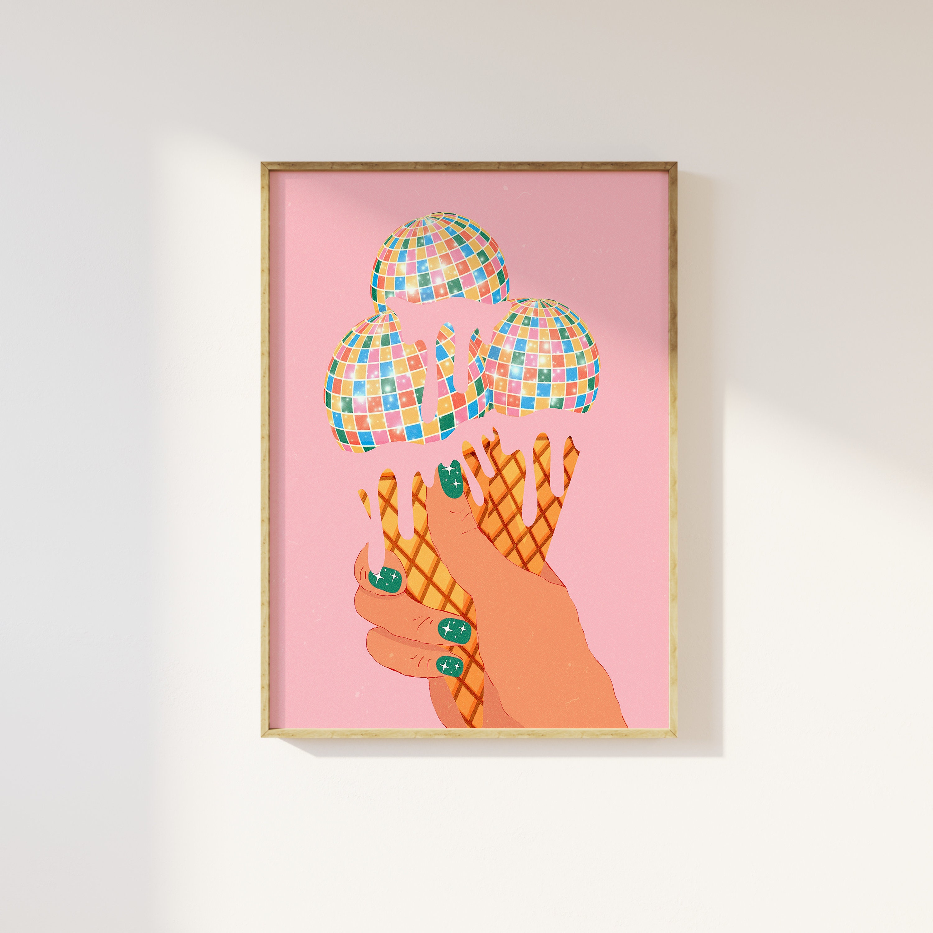 Ice Cream Cone: Retro Disco Poster Kitchen Disco Print Funky Home Decor ...