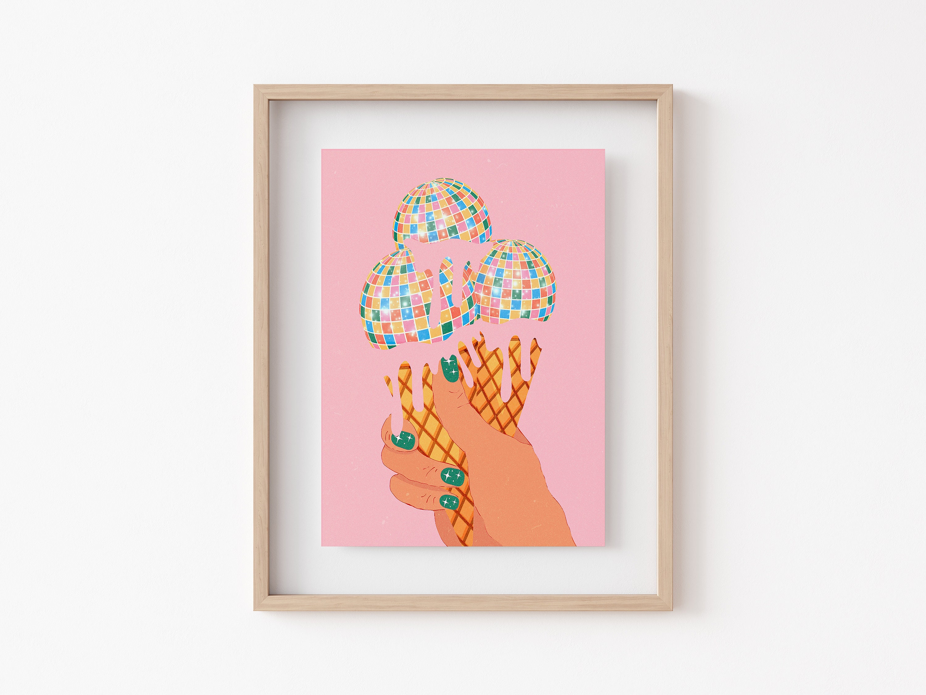 Ice Cream Cone: Retro Disco Poster Kitchen Disco Print Funky Home Decor ...