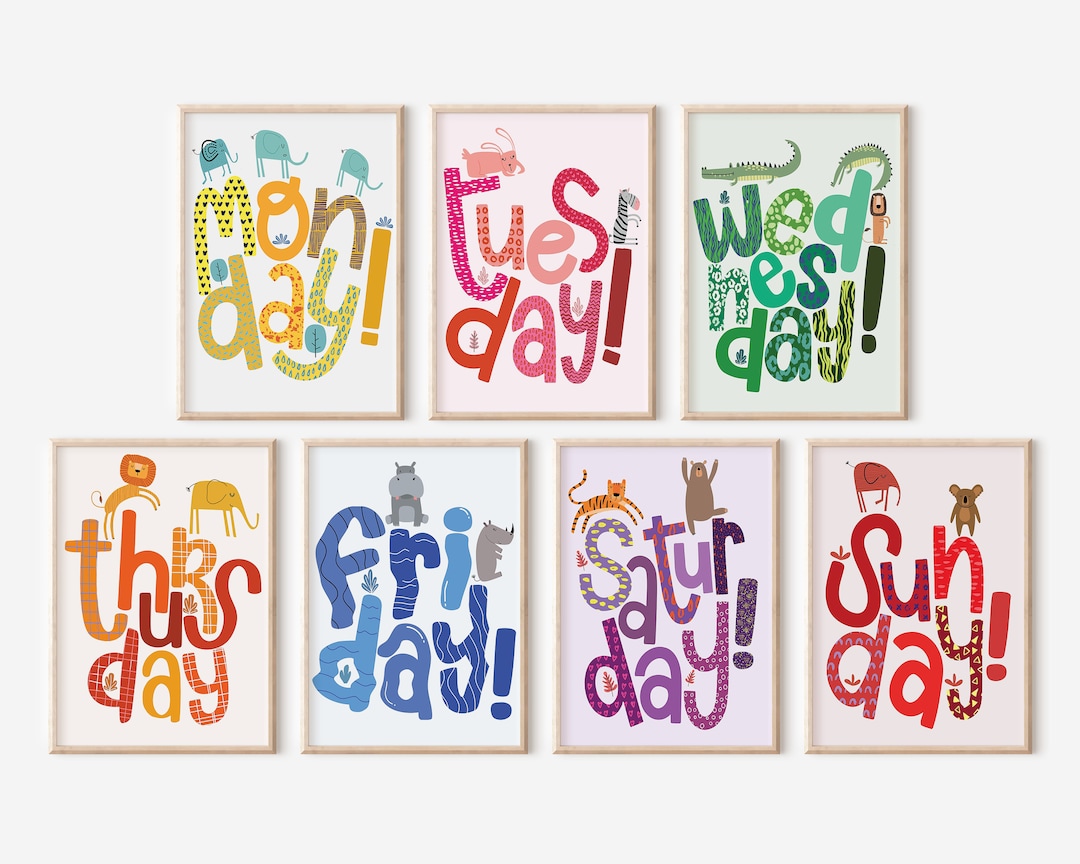 Doodle Letters Bulletin Board Decor Bold and Colorful Days of the Week ...