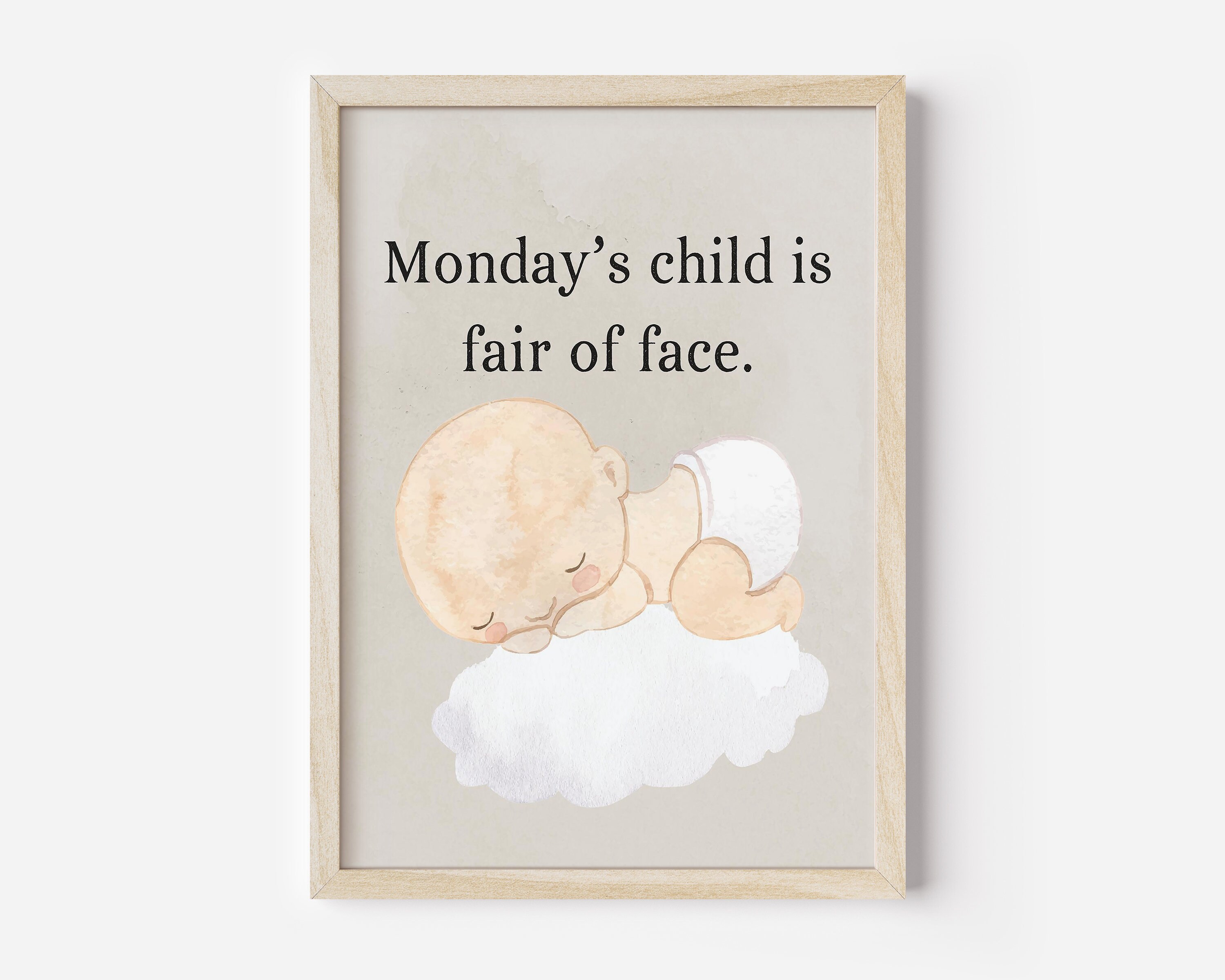 Mondays Child Nursery Rhyme Art Set of 8 Boho Prints for a Joyful ...