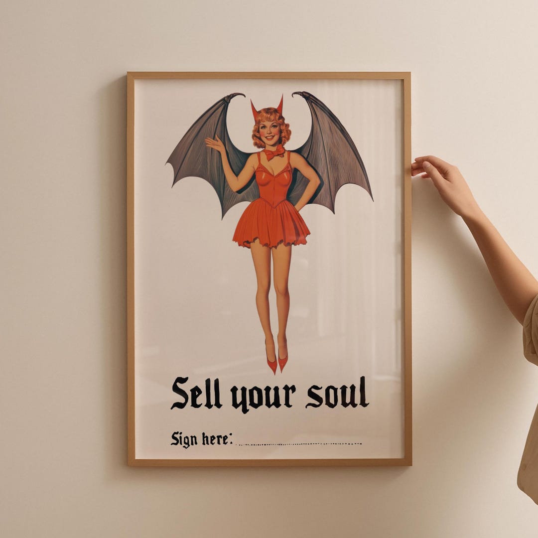 Sell Your Soul Vintage Pinup Devil Print: Halloween Wall Art (digital ...