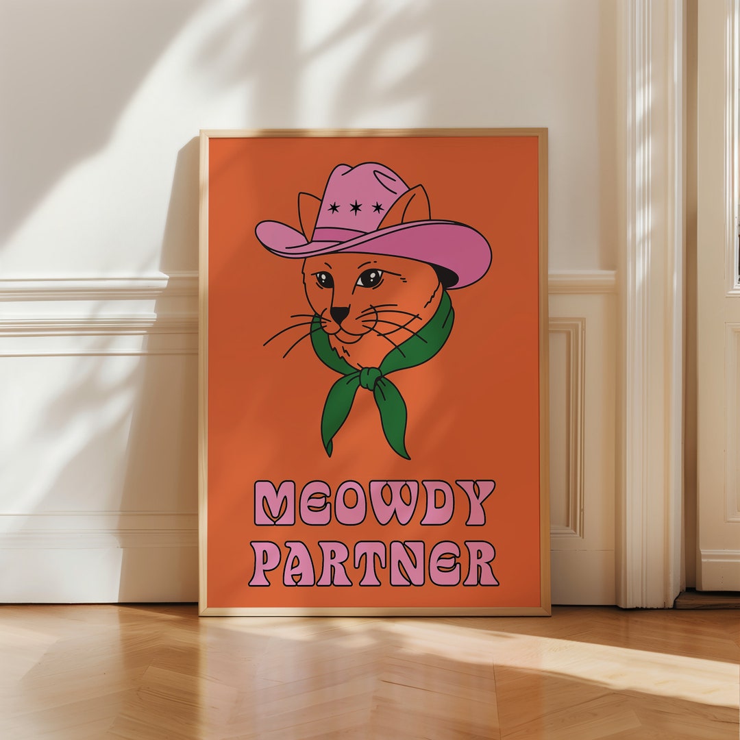 Meowdy Partner Tabby Cat Art Printable Cowboy Cat Meme Western Home ...