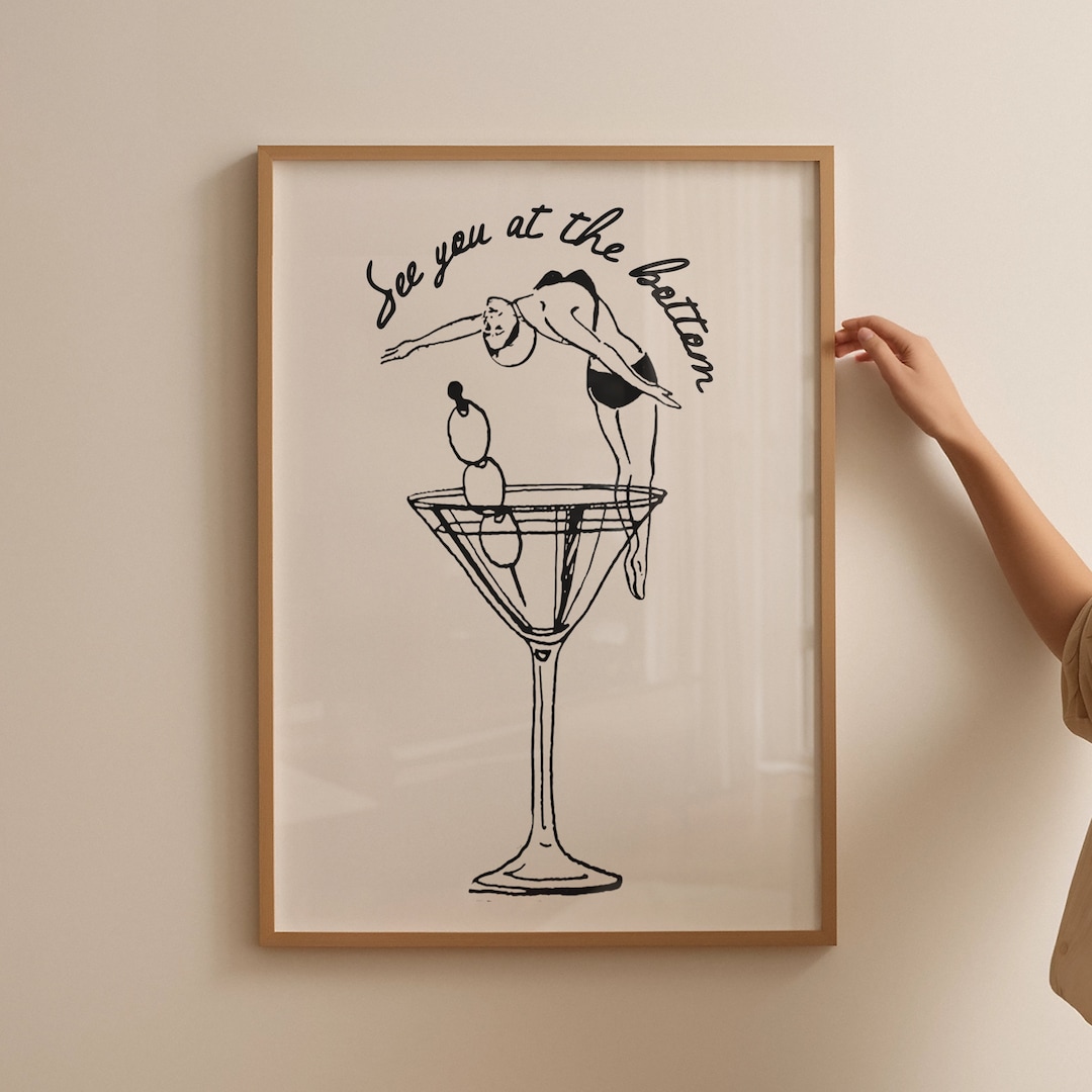 Vintage Martini Poster, Retro Bar Cart Art, Women's Diving Cocktail ...