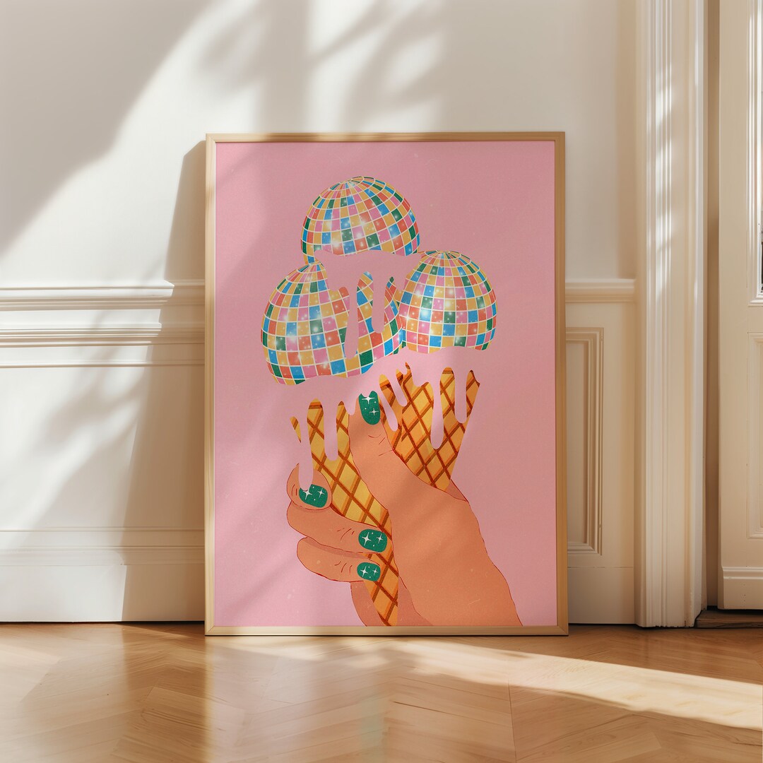 Ice Cream Cone: Retro Disco Poster Kitchen Disco Print Funky Home Decor ...