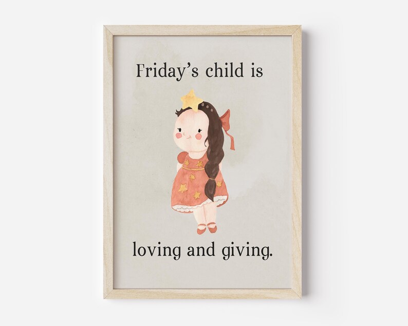 Mondays Child Nursery Rhyme Art Set of 8 Boho Prints for a Joyful ...