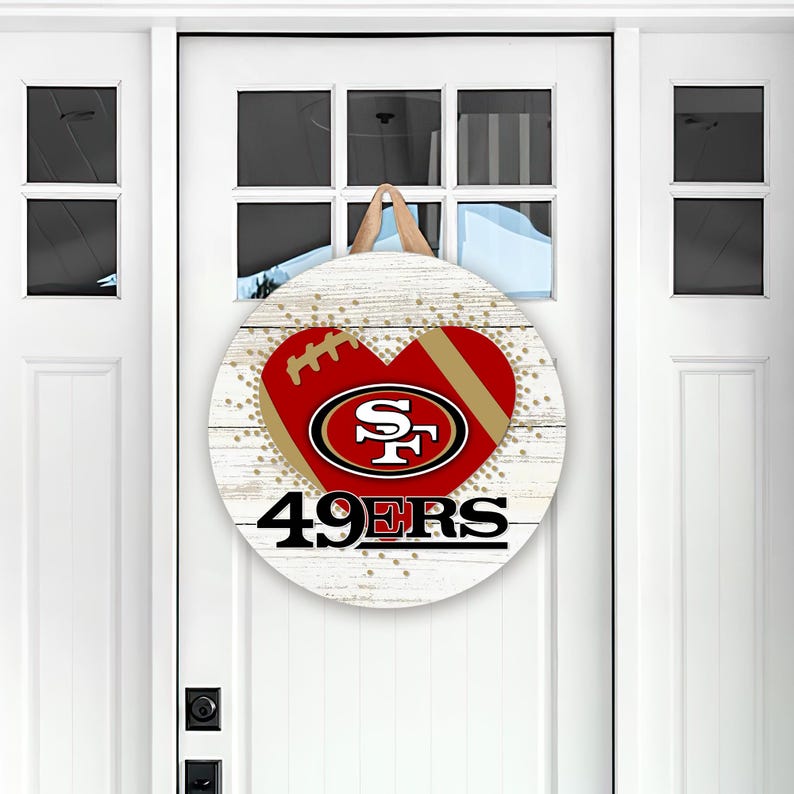 Heart SF 49ers Door Hanger, America Football Welcome Door Sign, Game ...