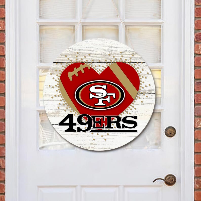 Heart SF 49ers Door Hanger, America Football Welcome Door Sign, Game ...