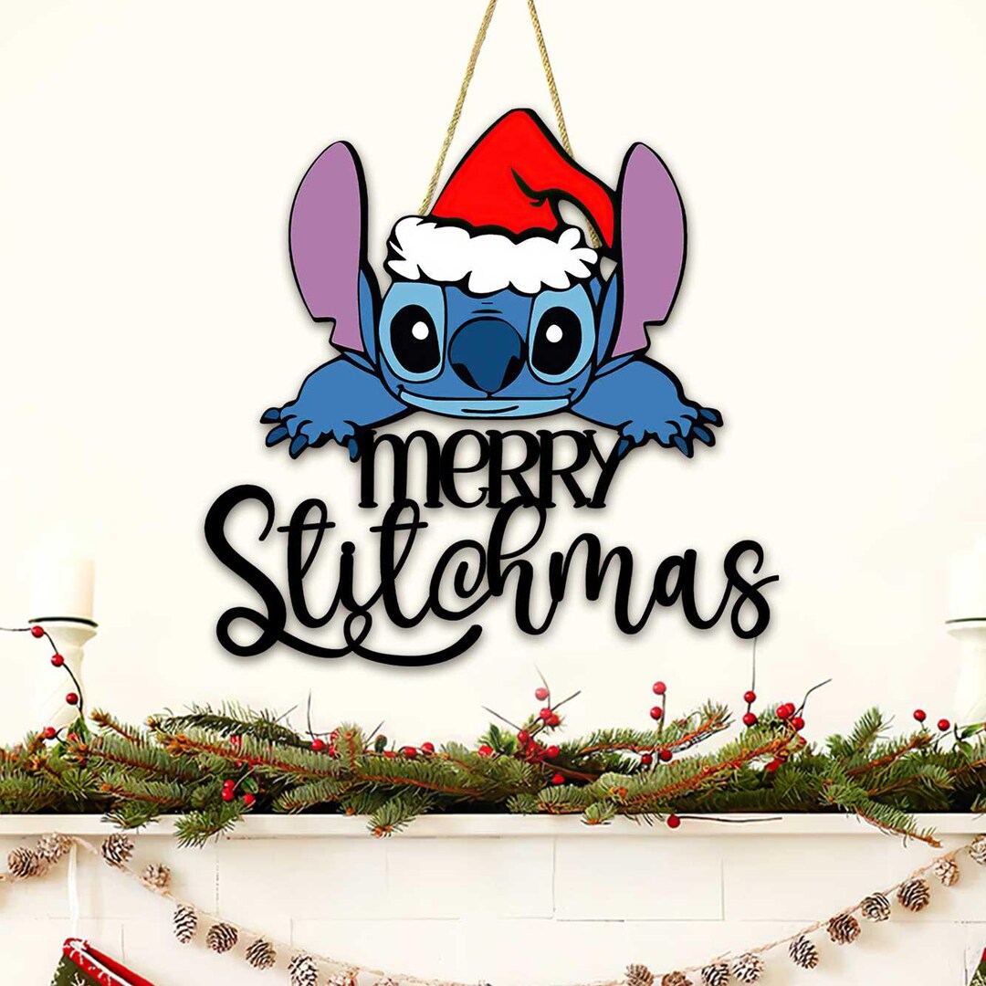 Personalized Merry Stitchmas Front Door Sign, Stitch Welcome Wooden ...