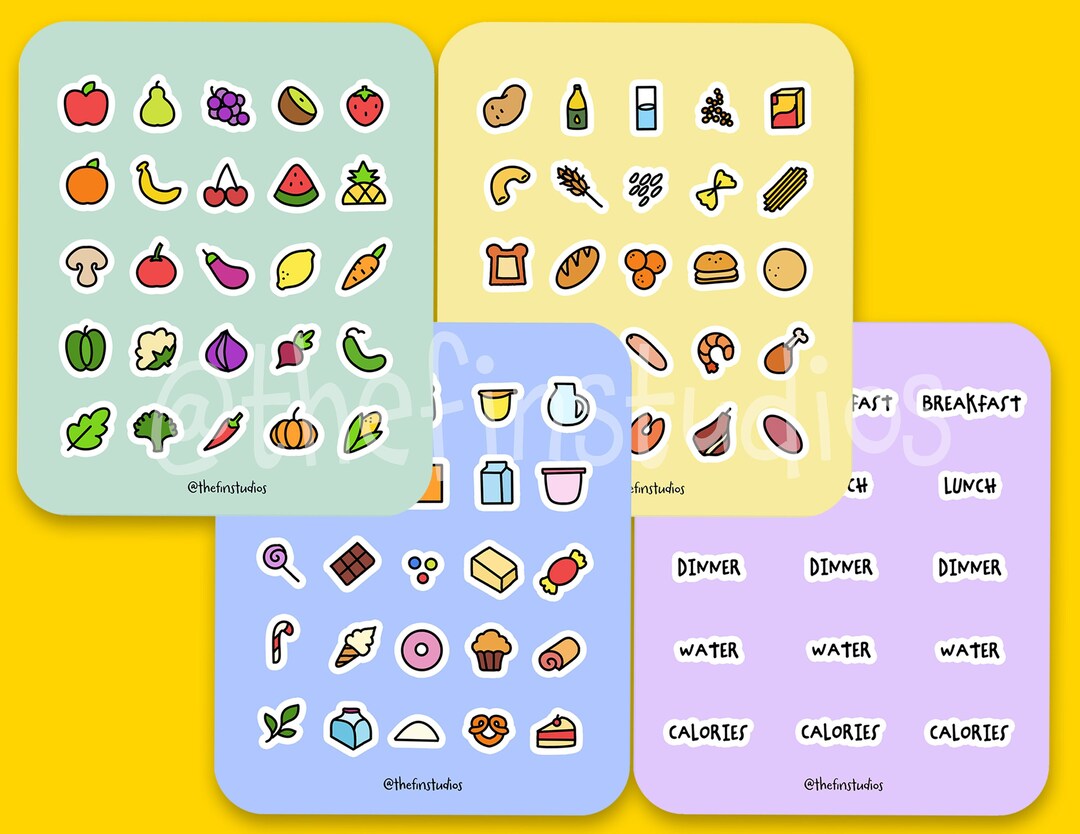 Cute Food Journal Sticker Sheets | Pack of 4 Sheets | 90 Stickers ...