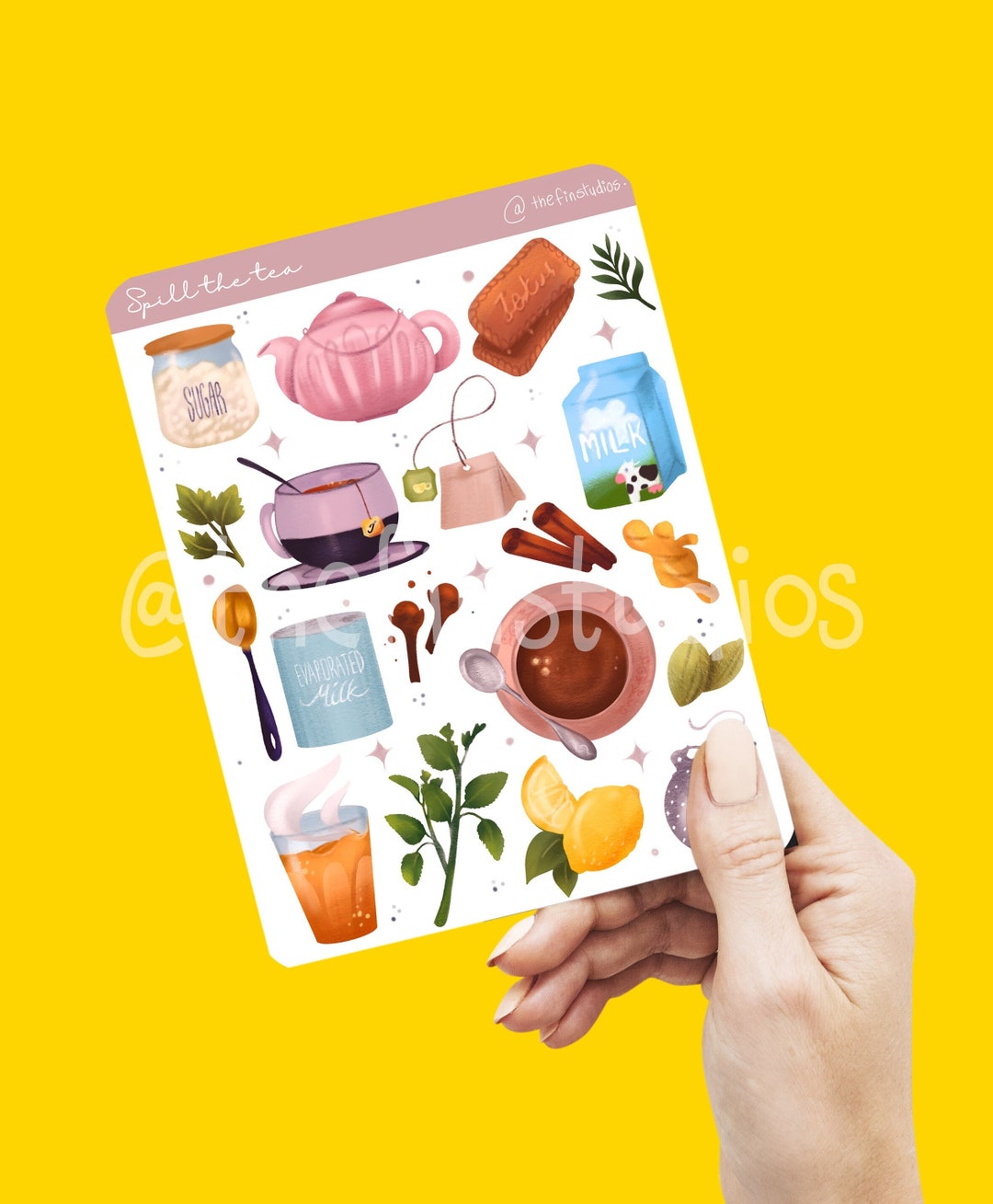 Cute Tea Time Sticker Sheet | Spill the Tea | Handmade | Matte Kawaii ...