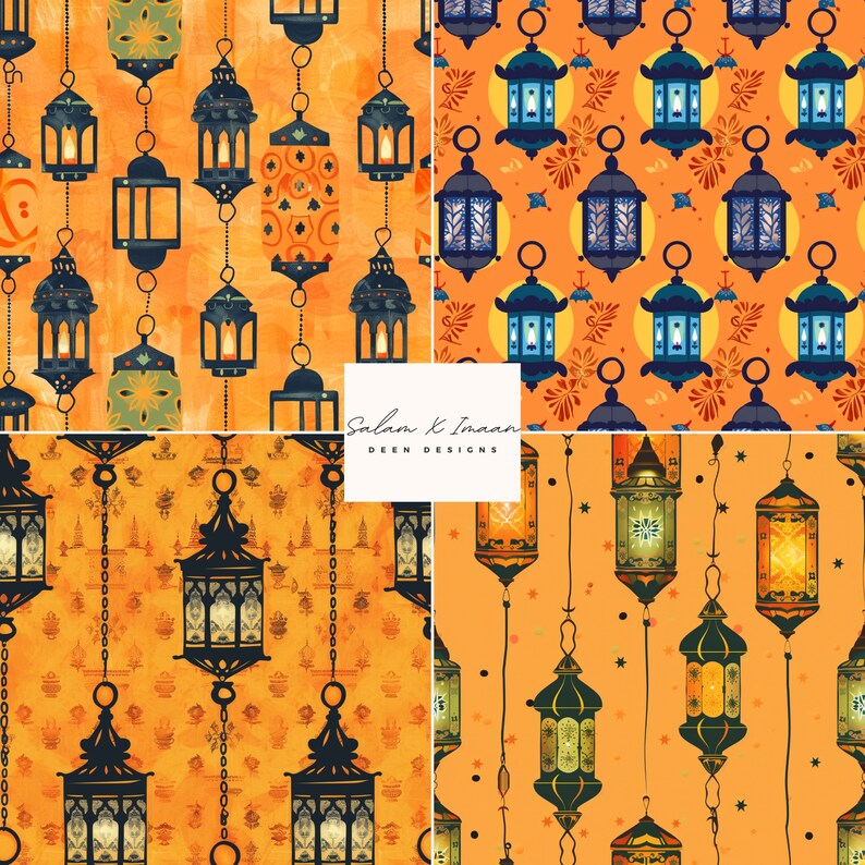 Islamic Lanterns Seamless Pattern Tiled Printable Digital Paper Bundle ...