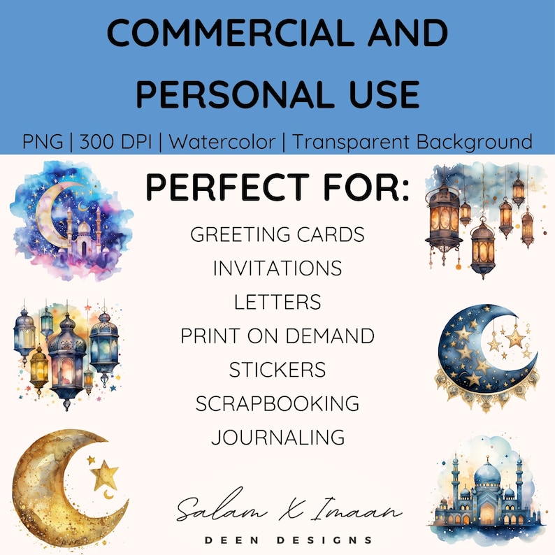 Ramadan Eid Moon Stars Lanterns Clipart Bundle, Islamic Illustration ...