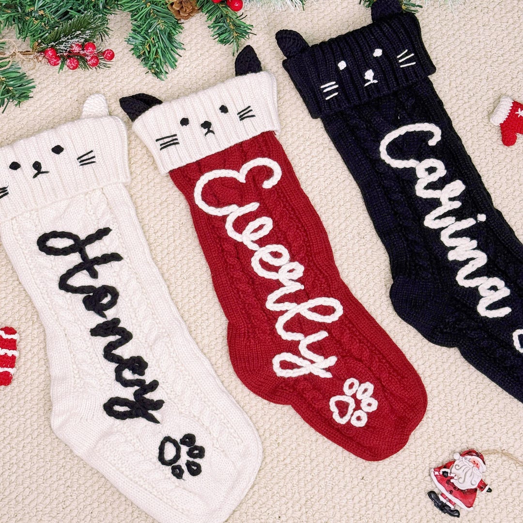 Personalized Pet Christmas Stockings, Embroidered Cat Stockings ...
