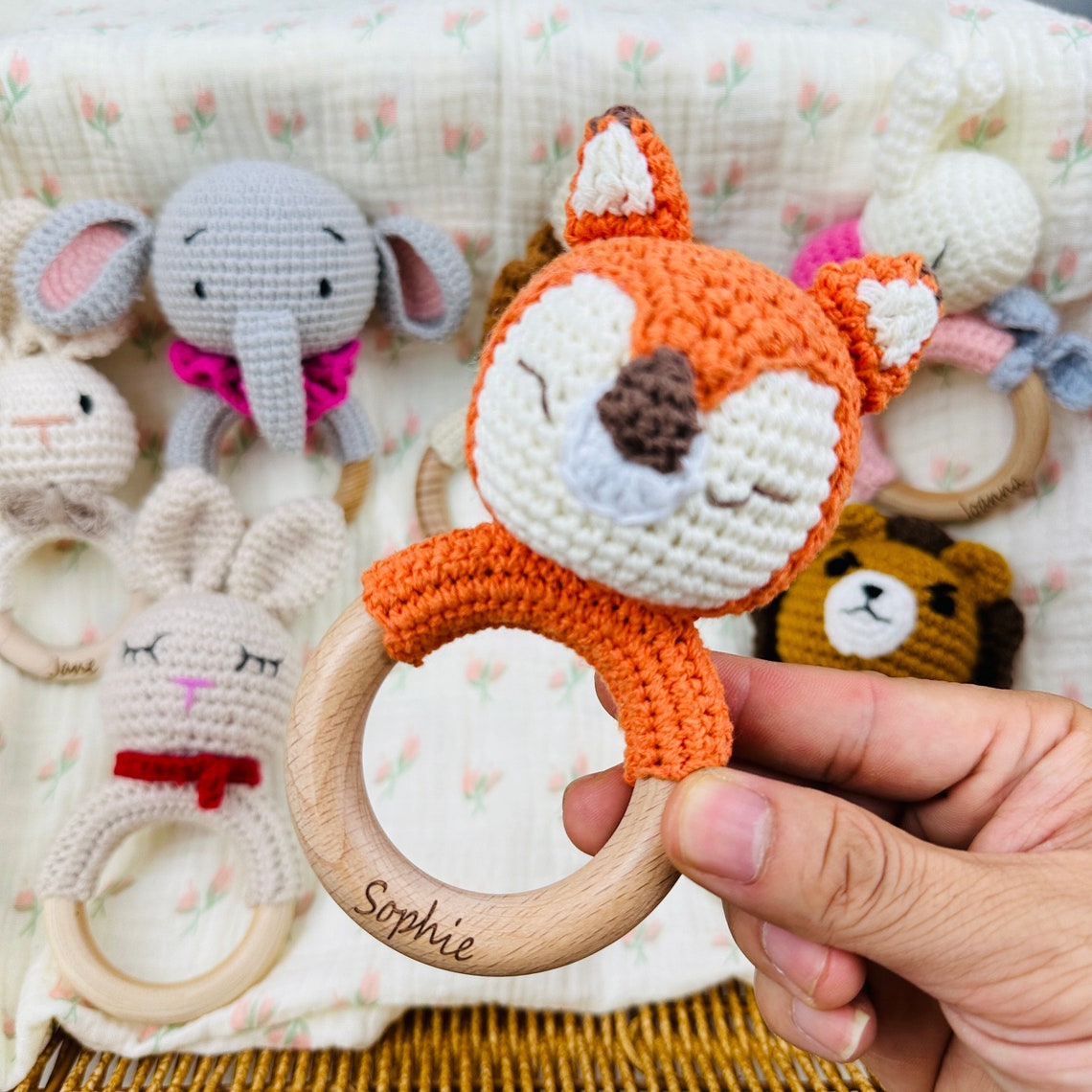 Personalized Baby Rattle,custom Monogram Crochet, Baby Grasping Toy ...