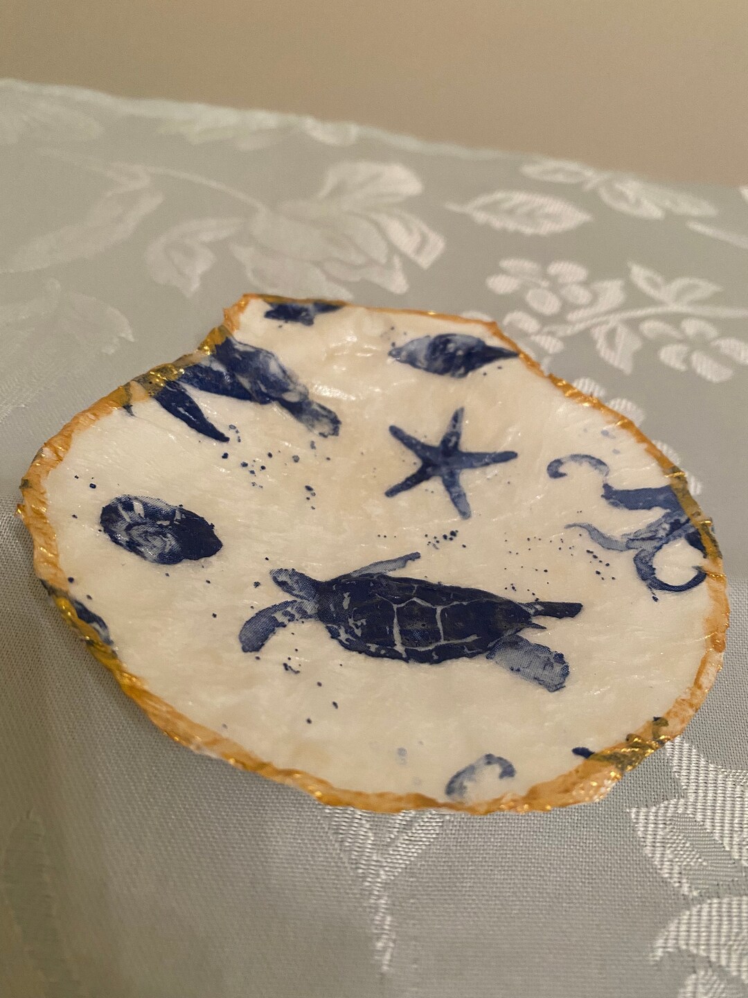 Sea Turtle Handmade 24K Decoupage Scallop Shell Trinket Dish in Gift ...