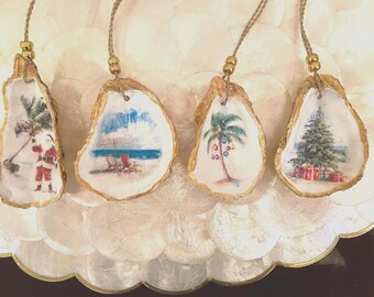 Decoupaged Shell Christmas Ornaments - Etsy