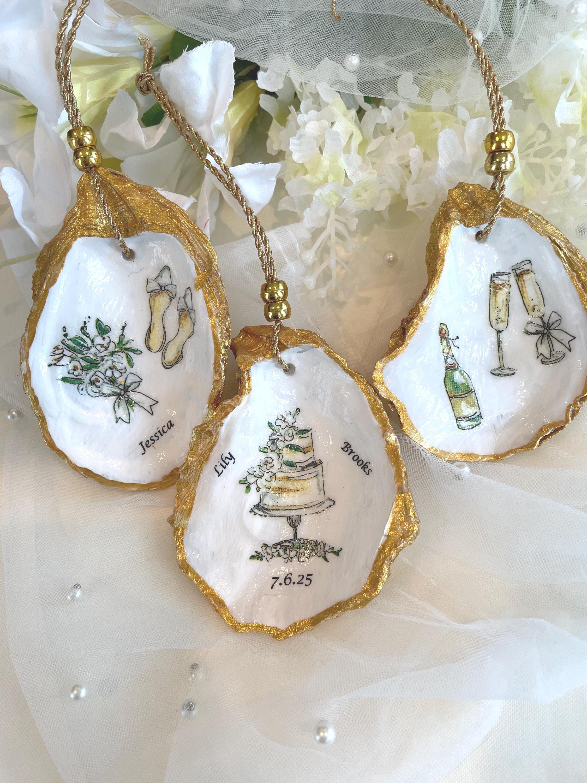Personalized Wedding Oyster Shell Ornaments W/hand-painted 24 Karat ...