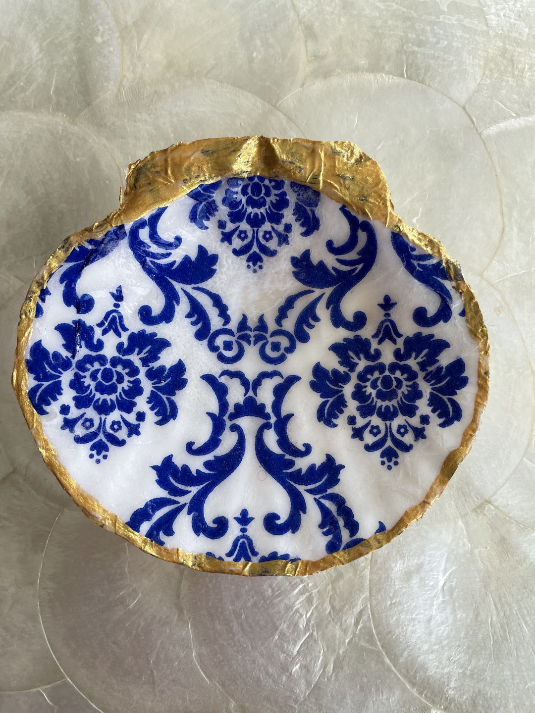 Damask Handmade 24 Karat Gold Trimmed Decoupage Shell Trinket Dish - Etsy