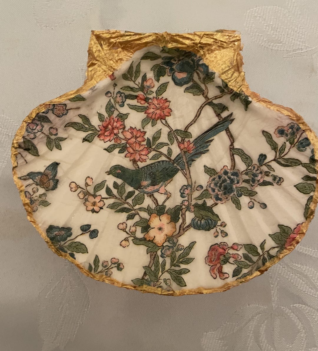 Elegant Victorian Bluebird Scallop Shell Dish W/24k Gold Handpainted ...