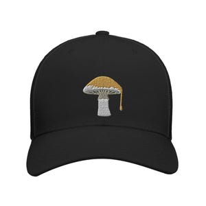 Mushroom Dripping Trippy Trucker Cap Black Mesh Back With Golden White ...