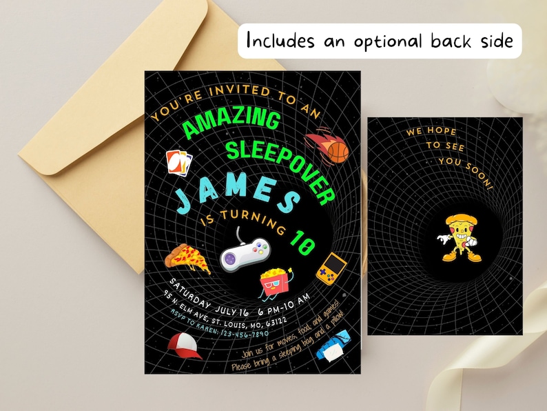 Slumber Party Invitation Printable Editable, Boy Sleepover Party ...