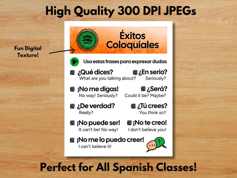 Spanish Classroom Phrase Posters Spanish Slang Words Printable Grammar ...