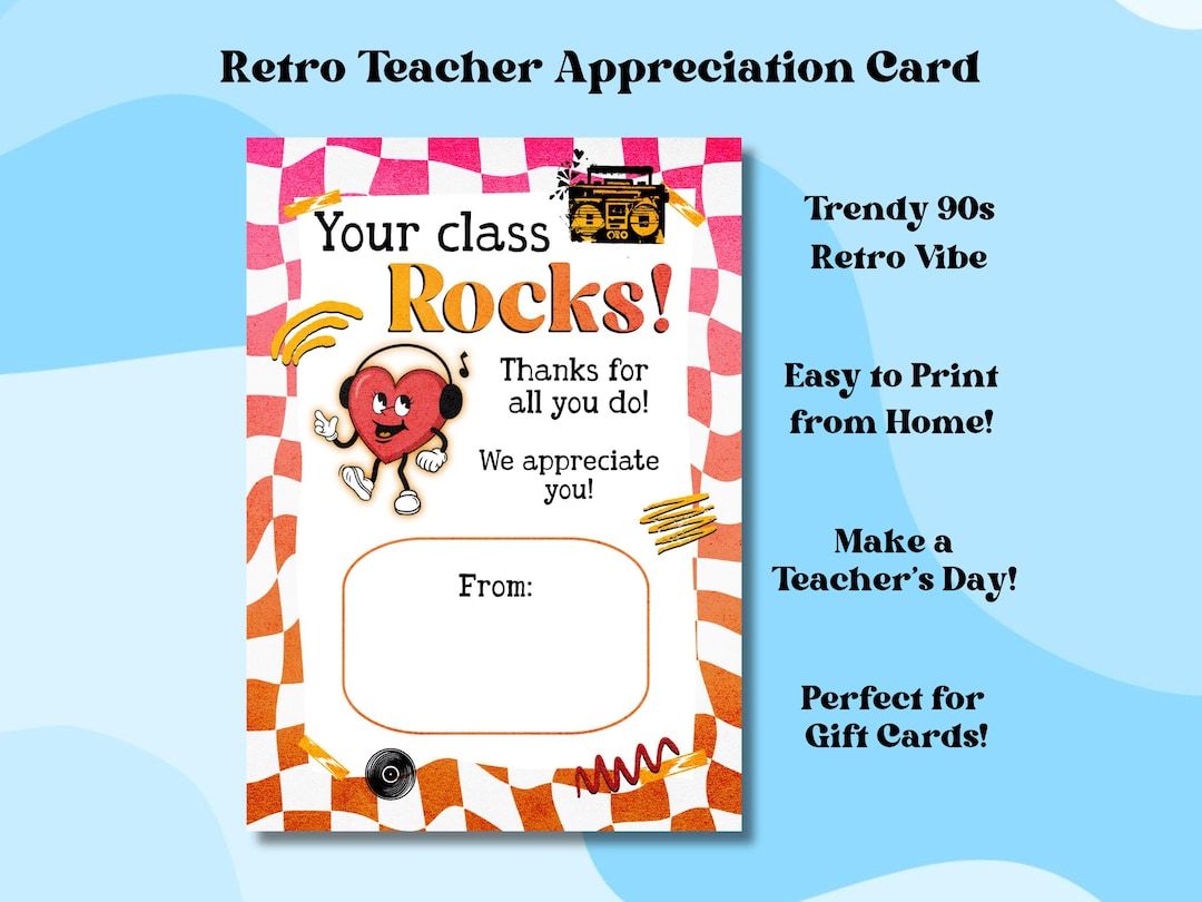 Funny Retro Teacher Appreciation Card Printable Teacher Thank You Card ...