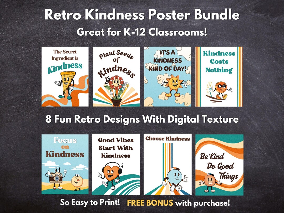Retro Kindness Posters Printable High School Growth Mindset Poster ...