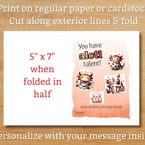 Positive Axolotl Card Printable Valentine's Day Goodie Bag Tag Cute ...