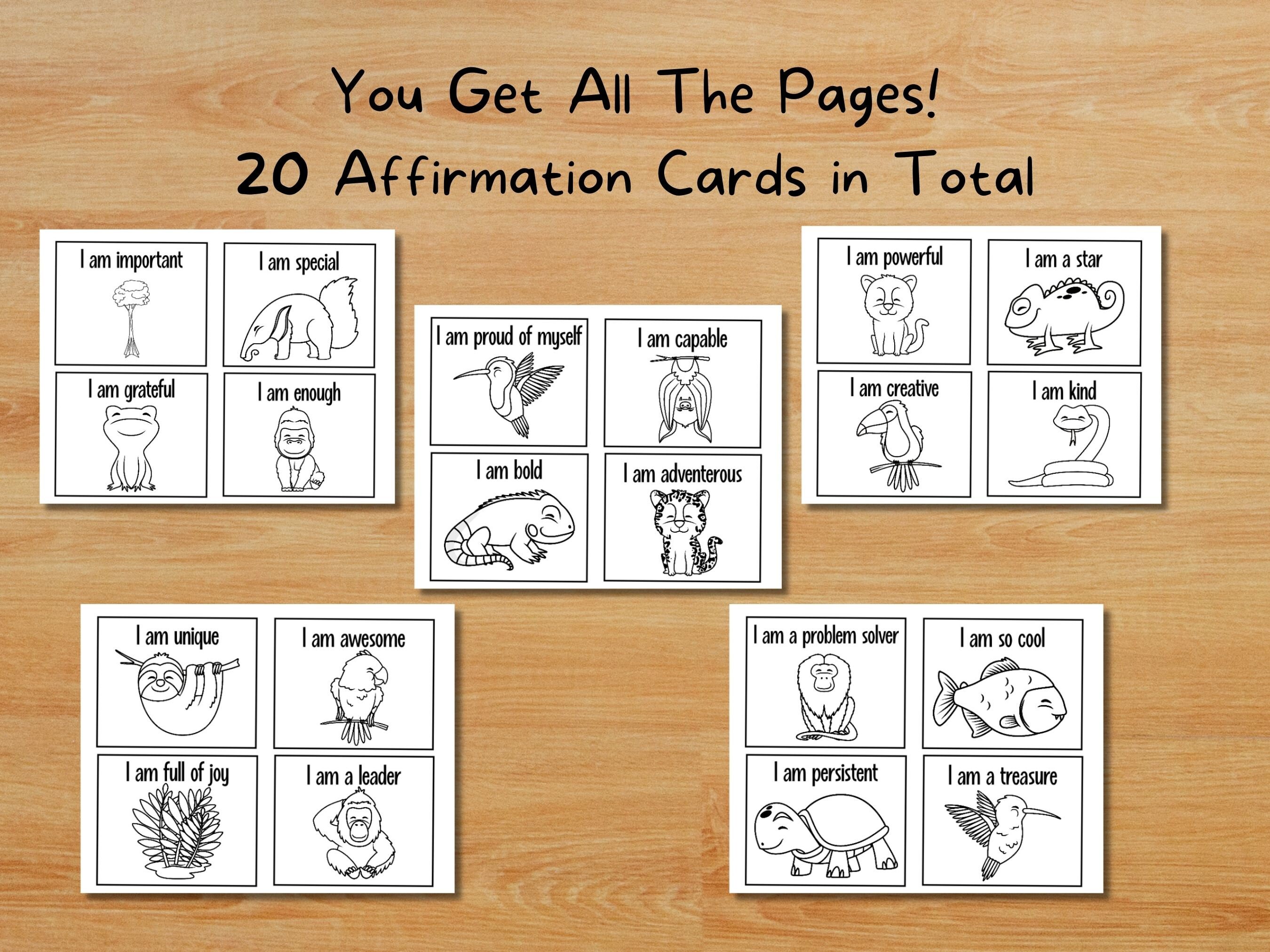 Lunchbox Notes for Kids: Printable Coloring Affirmation Cards Animal ...