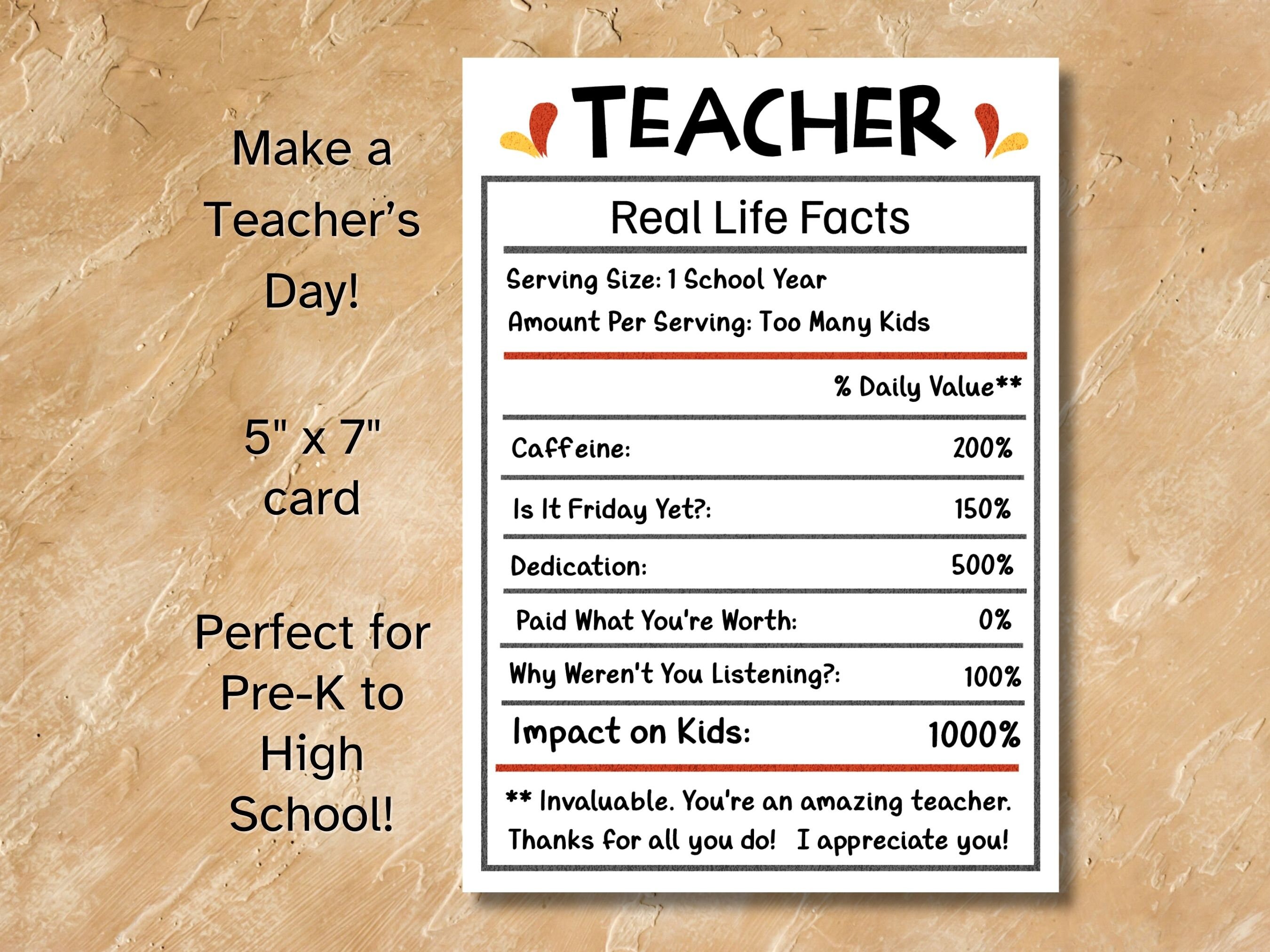 Funny Teacher Appreciation Card Printable, PTA PTO Teacher Thank You ...