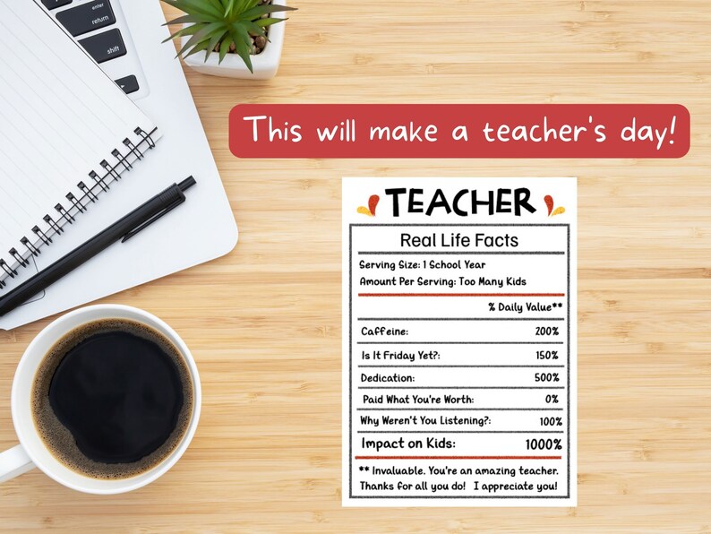 Funny Teacher Appreciation Card Printable, PTA PTO Teacher Thank You ...