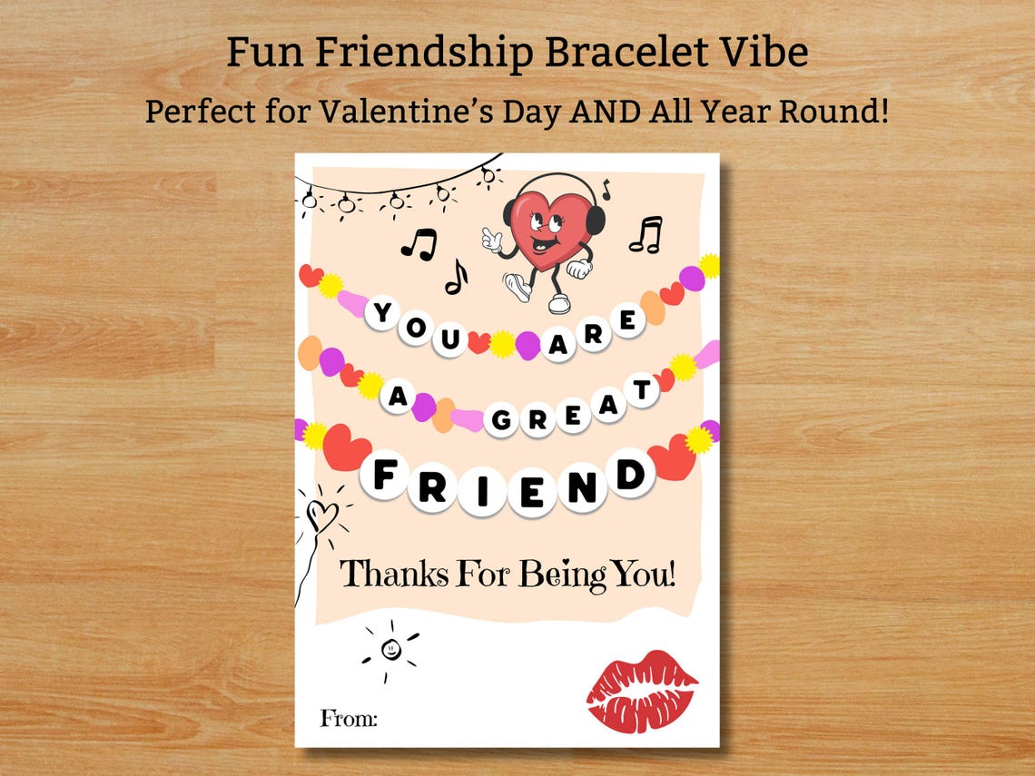 Friendship Bracelet Card Printable Valentine's Day Friendship Era ...