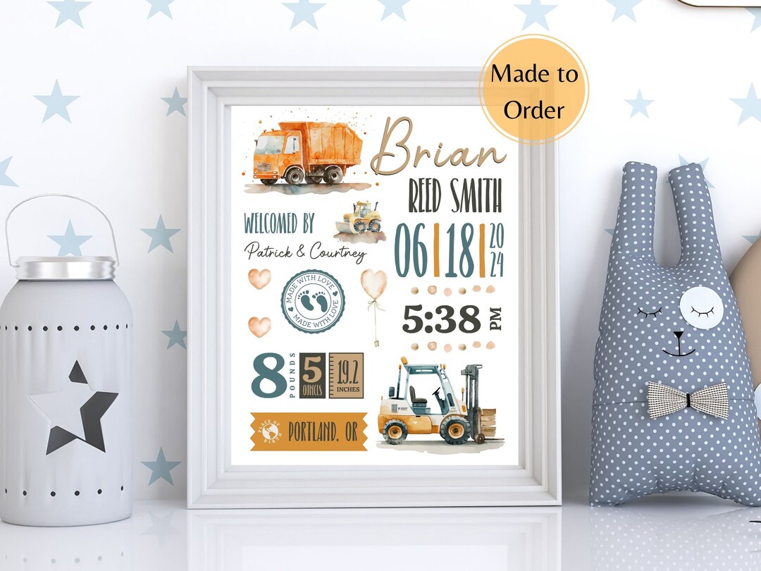Birth Stats Poster Printable, Boy Birth Announcement Custom Sign ...