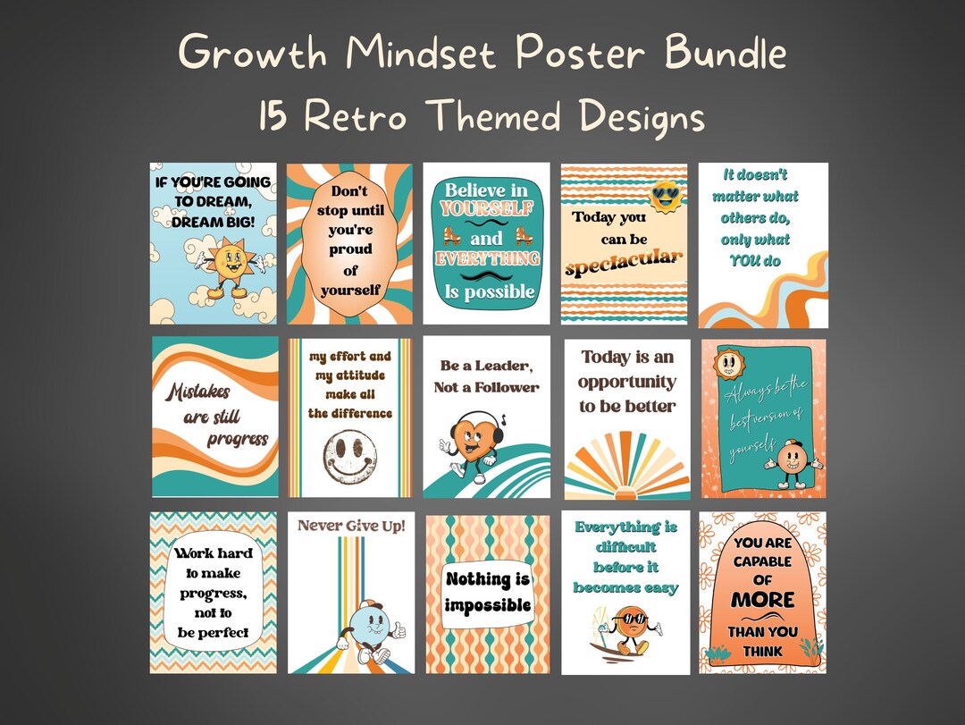 Retro Growth Mindset Poster Groovy Motivational Classroom Decor Retro ...