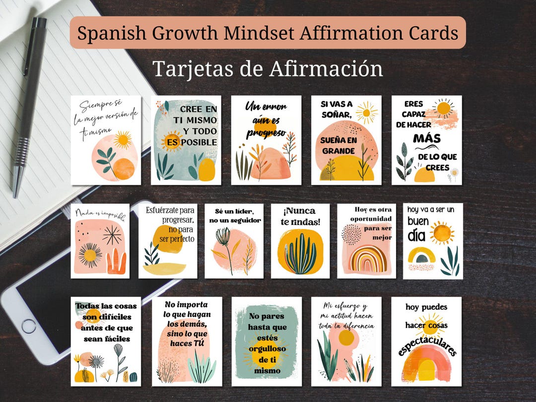 Spanish Growth Mindset Positive Affirmation Cards Spanish Class Boho ...