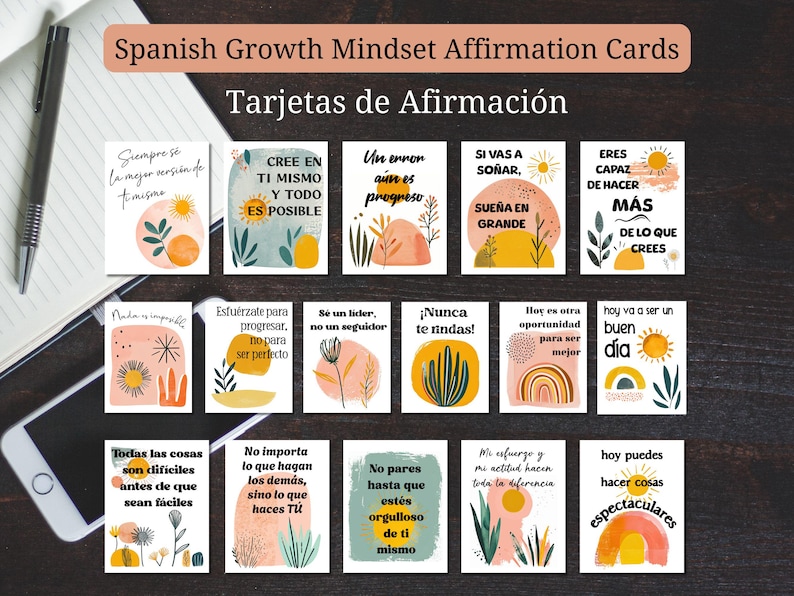 Spanish Growth Mindset Positive Affirmation Cards Spanish Class Boho ...