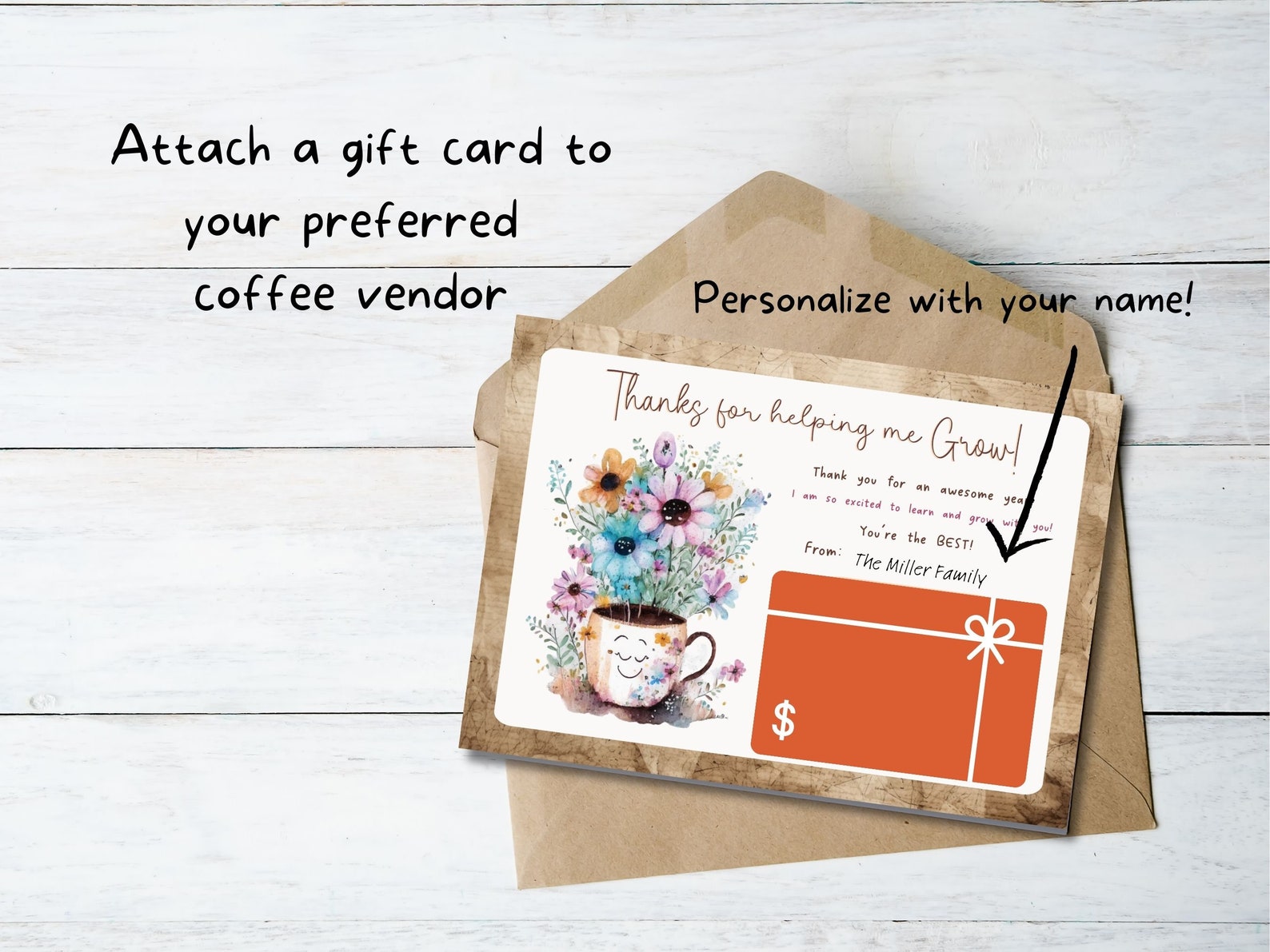 Boho Teacher Appreciation Coffee Gift Card Holder Printable Teacher ...