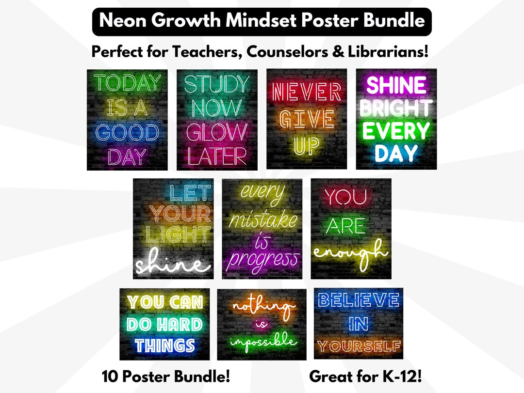 High School Growth Mindset Poster Bundle Printable Classroom Colorful ...