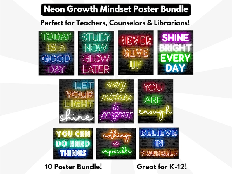 High School Growth Mindset Poster Bundle Printable Classroom Colorful ...