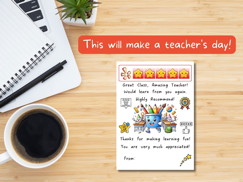 Funny Teacher Thank You Card Printable Teacher Appreciation Card Five Star Teacher Gift Card ...