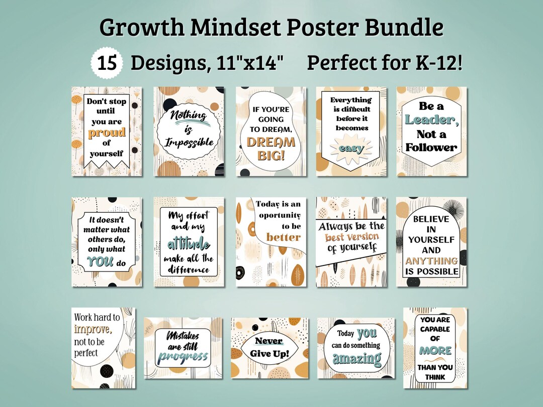 Neutral Boho Growth Mindset Poster Classroom Motivational Decor School ...