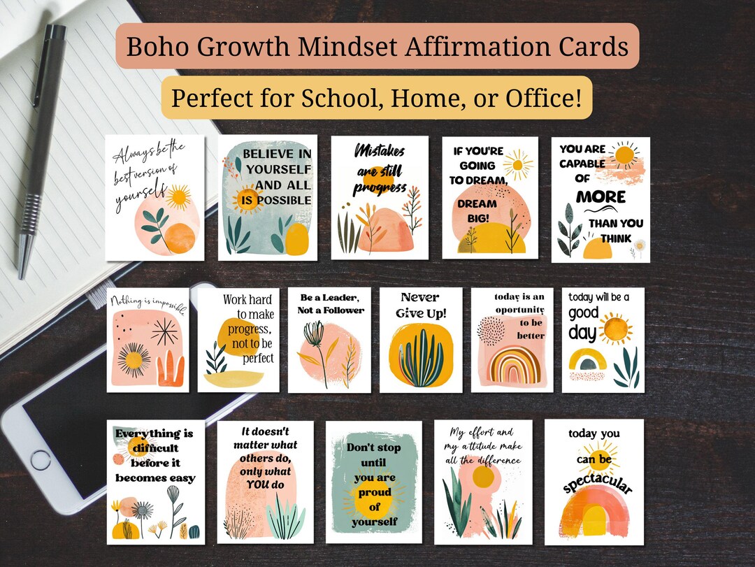 Boho Positive Affirmation Cards for Students: Printable Motivational ...