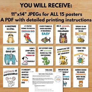 Growth Mindset Poster Elementary Motivation Classroom Decor Animal ...