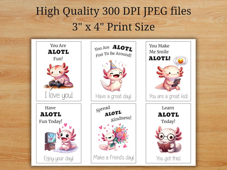 Axolotl Positive Affirmation Cards Printable Axolotl Lunchbox Notes for ...
