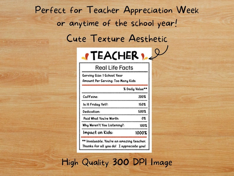 Funny Teacher Appreciation Card Printable, PTA PTO Teacher Thank You ...