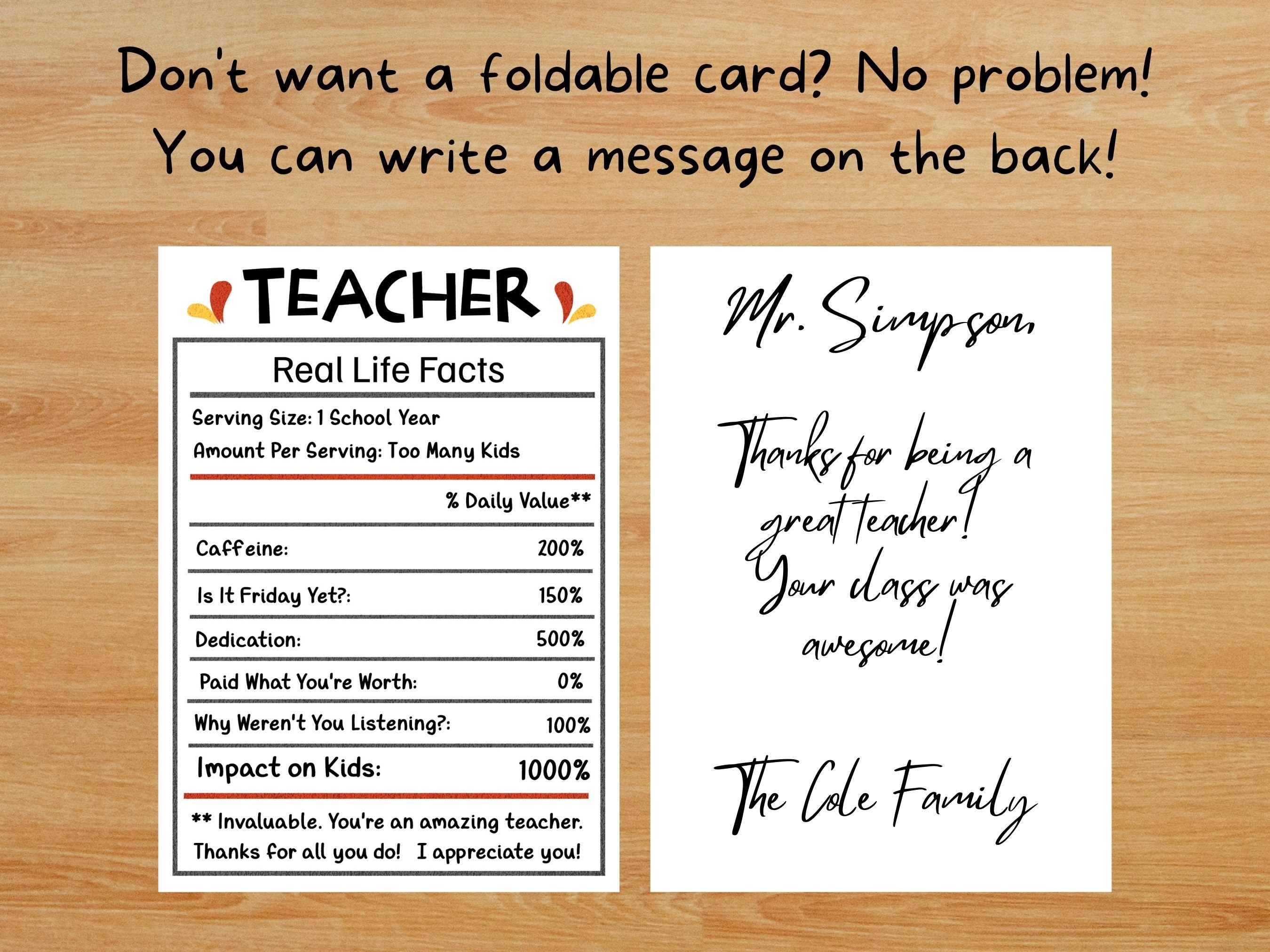 Funny Teacher Appreciation Card Printable, PTA PTO Teacher Thank You ...